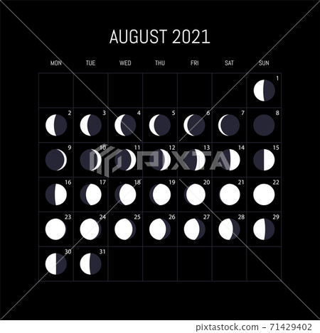 Moon phases calendar for 2021 year. August.... - Stock Illustration ...