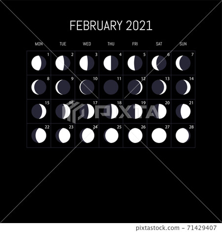 Moon phases calendar for 2021 year. February.... - Stock Illustration ...