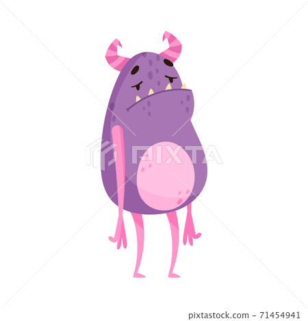 Purple Monster with Horns Expressing Sadness... - Stock Illustration ...
