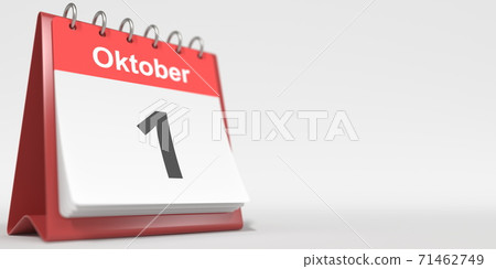 October 1 date written in German on the flip... - Stock Illustration ...