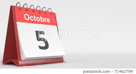 October 5 date written in French on the flip... - Stock Illustration ...