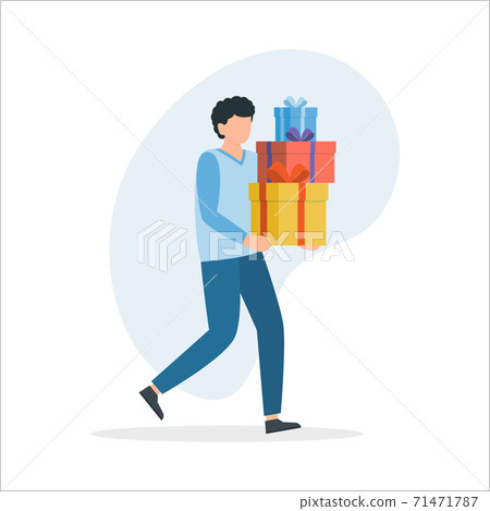Man carrying many Christmas gifts in his hands. - Stock Illustration ...