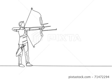 One continuous line drawing of young archer man... - Stock Illustration ...