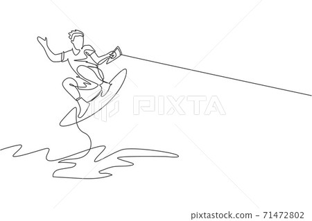 One single line drawing of young sporty man... - Stock Illustration ...