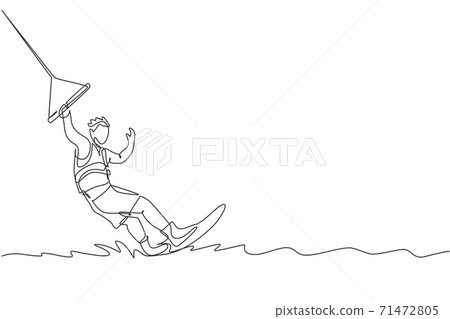 Single continuous line drawing of young sporty... - Stock Illustration ...