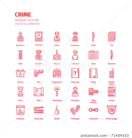 Crime icon set. Crime gradient outline icon...-插圖素材 [71484583] - PIXTA圖庫