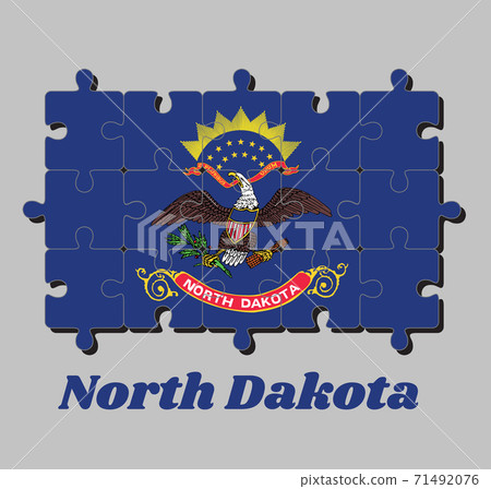 Jigsaw puzzle of North Dakota flag. The states... - Stock Illustration ...