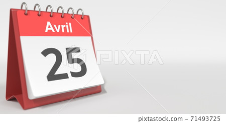 April 25 date written in French on the flip... - Stock Illustration ...