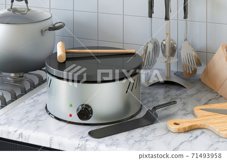 Crepe maker on the kitchen table. 3D rendering-插圖素材 [71493958] - PIXTA圖庫