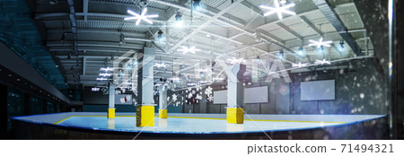 3D empty ice rink illuminated by spotlights.... - Stock Illustration ...