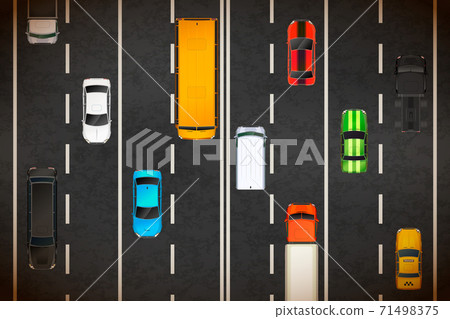 Top view of traffic jam with lots of realistic... - Stock Illustration ...