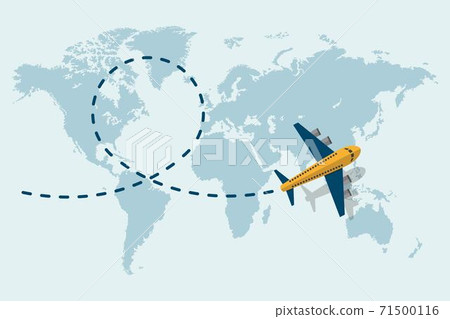 Flying airplane with dash path line. Travel... - Stock Illustration ...