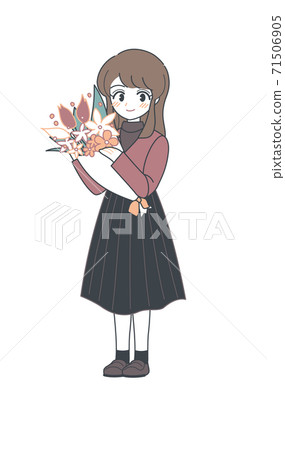Smiley sister vector with a bouquet - Stock Illustration [71506905] - PIXTA
