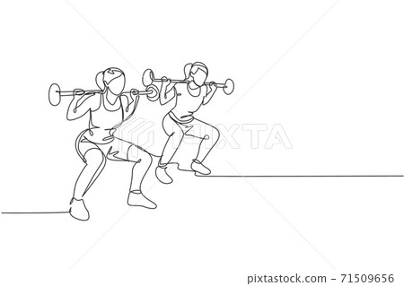 One continuous line drawing of two young sporty... - Stock Illustration ...