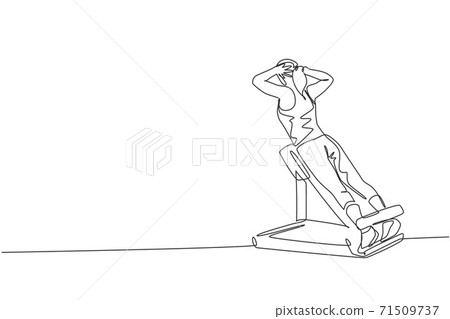 One continuous line drawing of young sporty... - Stock Illustration ...