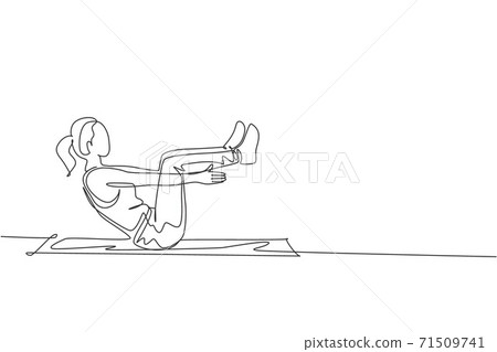 One continuous line drawing of young sporty... - Stock Illustration ...