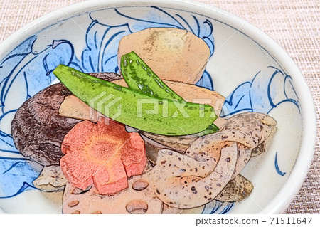 Homely simple homemade "Osechi" colored pencil... - Stock Illustration ...