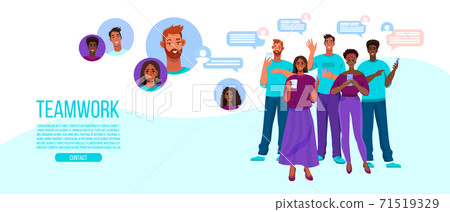 Online teamwork and group chat illustration... - Stock Illustration ...