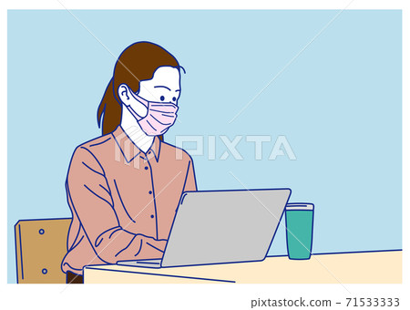 A woman wearing a mask and working remotely - Stock Illustration ...