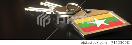 Flag of Myanmar on the keychain and keys.... - Stock Illustration ...