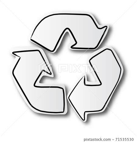 black line hand drawn of recycle sign on cut... - Stock Illustration ...