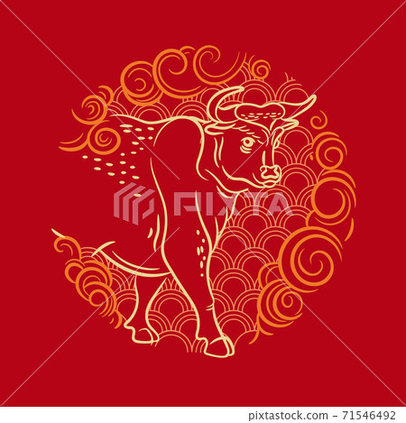 Vector image of a bull. Round emblem. Year of... - Stock Illustration ...