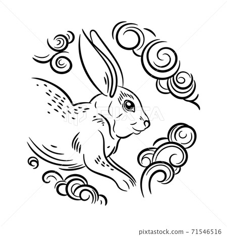 Vector image of a hare. Round emblem. Year of... - Stock Illustration ...