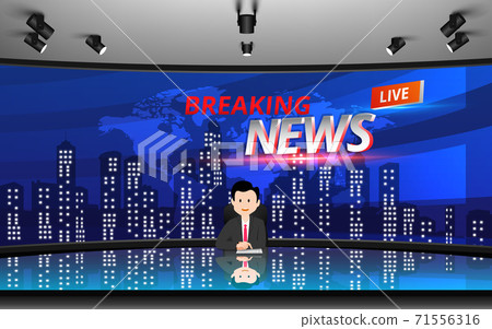 glass table and chairs with breaking news live... - Stock Illustration ...