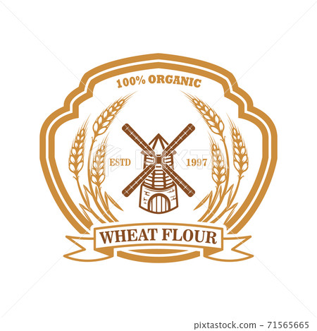 Wheat flour label template with wind mill.... - Stock Illustration ...