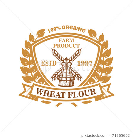 Wheat flour label template with wind mill.... - Stock Illustration ...