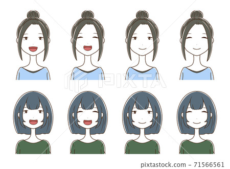 Two women's smile facial expression difference set - Stock Illustration ...