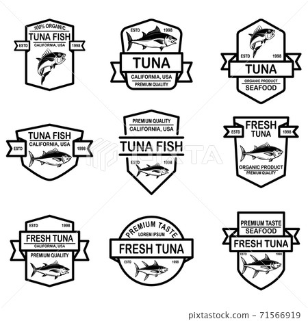 Set of seafood tuna labels. Design element for... - Stock Illustration ...