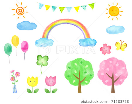 Spring cute watercolor illustration set - Stock Illustration [71583728 ...