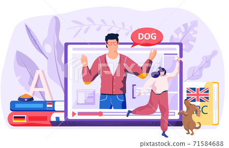 Online Internet language courses. Man teacher... - Stock Illustration ...