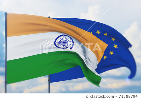 Waving European Union flag and flag of India.... - Stock Illustration ...