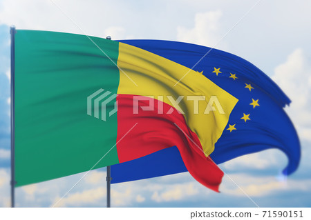 Waving European Union flag and flag of Benin....-插圖素材 [71590151] - PIXTA圖庫