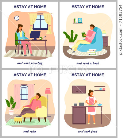 I stay at home awareness social media campaign.... - Stock Illustration ...