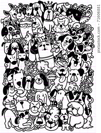 Hand draw,doodle dogs group, Different species... - Stock Illustration ...