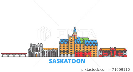 Canada, Saskatoon line cityscape, flat vector.... - Stock Illustration ...