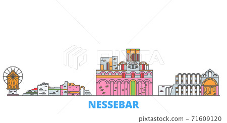 Bulgaria, Nessebar line cityscape, flat vector....-插圖素材 [71609120 ...