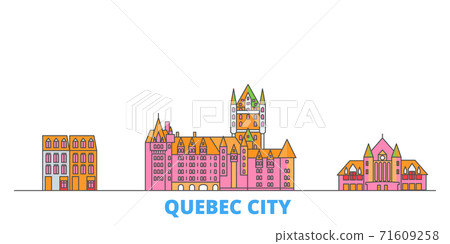Canada, Quebec City line cityscape, flat... - Stock Illustration ...
