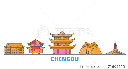China, Chengdu line cityscape, flat vector.... - Stock Illustration ...