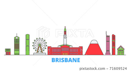 Australia, Brisbane line cityscape, flat... - Stock Illustration ...