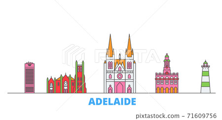 Australia, Adelaide line cityscape, flat... - Stock Illustration ...