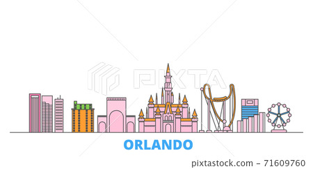 United States, Orlando line cityscape, flat... - Stock Illustration ...