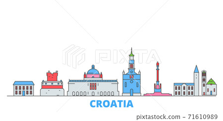 Croatia line cityscape, flat vector. Travel... - Stock Illustration ...