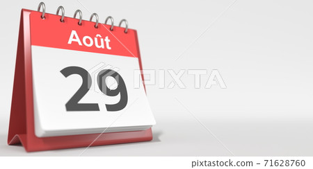August 29 date written in French on the flip... - Stock Illustration ...