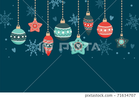 Christmas card with hanging decorations, vector... - Stock Illustration ...