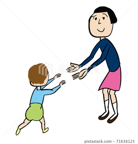 Japanese young mom watching over the baby walking - Stock Illustration ...