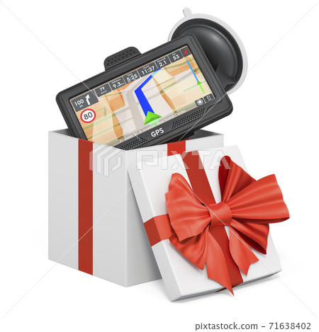 GPS navigation device inside gift box, present... - Stock Illustration ...